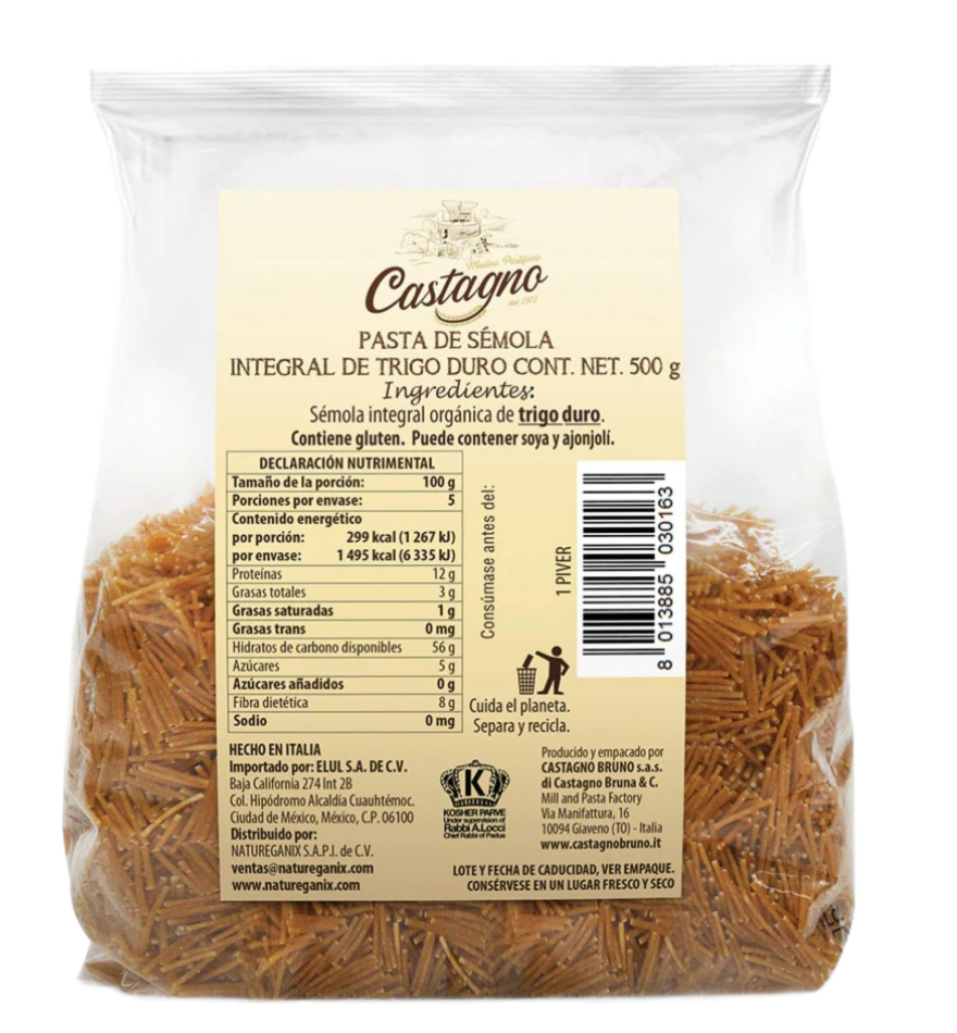 Fideo Integral Orgánico Castagno 500g